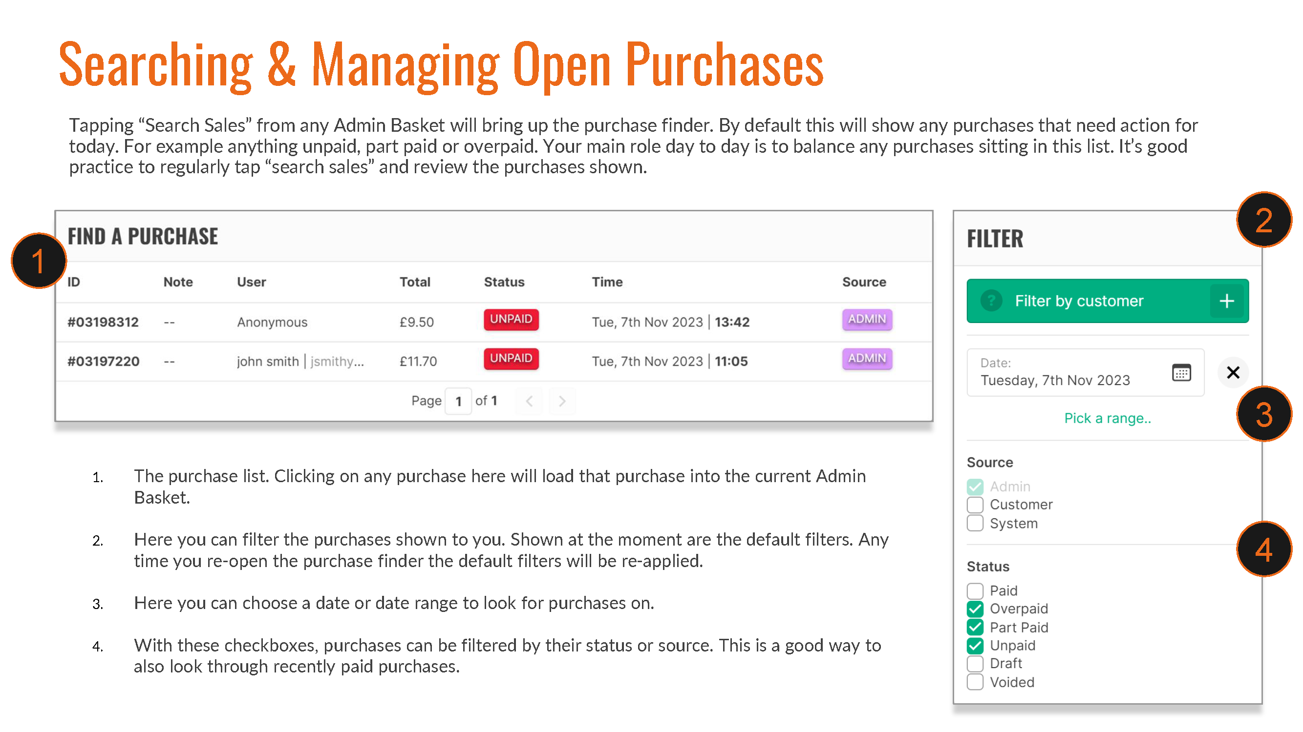 General | Búsqueda y gestión de compras abiertas en Booking & Payments – Trackman Help Center